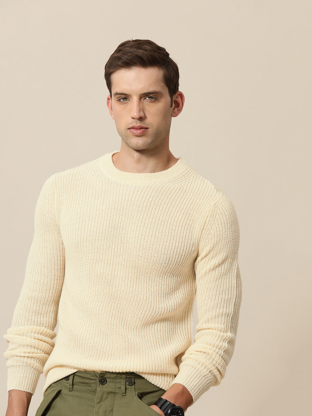 Buy Mr Bowerbird Men Solid Ribbed Tailored Fit Pullover - Sweaters for ...