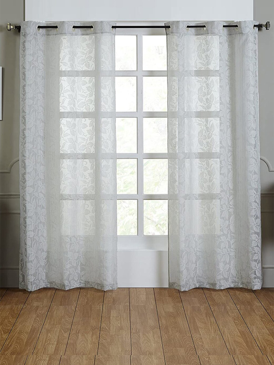 Buy Homewards White 2 Pieces Striped Sheer Long Door Curtain - Curtains ...