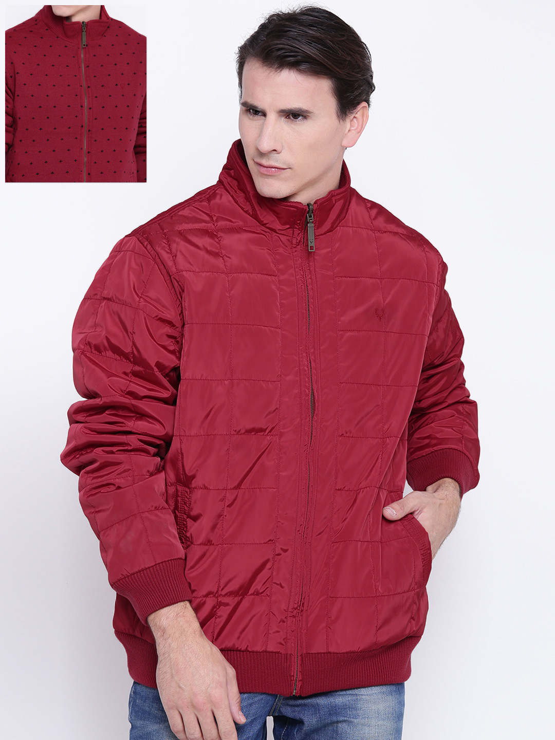 Buy Allen Solly Men Red Reversible Bomber Jacket - Jackets for Men ...