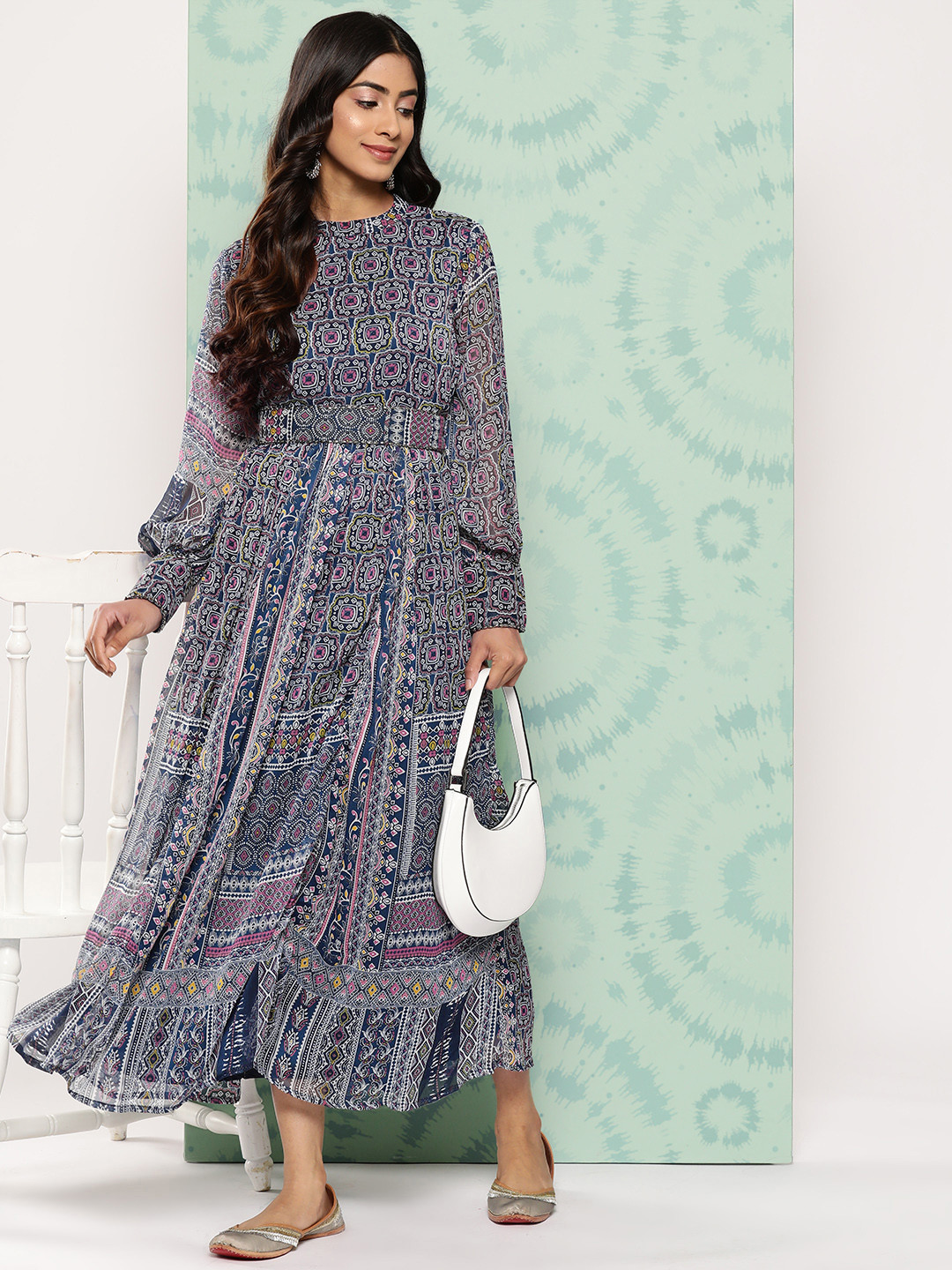 Buy Juniper Navy Blue Geometric Digital Printed Maxi Dress - Ethnic ...