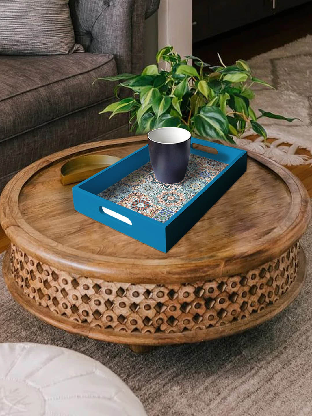 Buy PAPER PLANE DESIGN Blue Printed Serving Trays - Serving Tray for ...