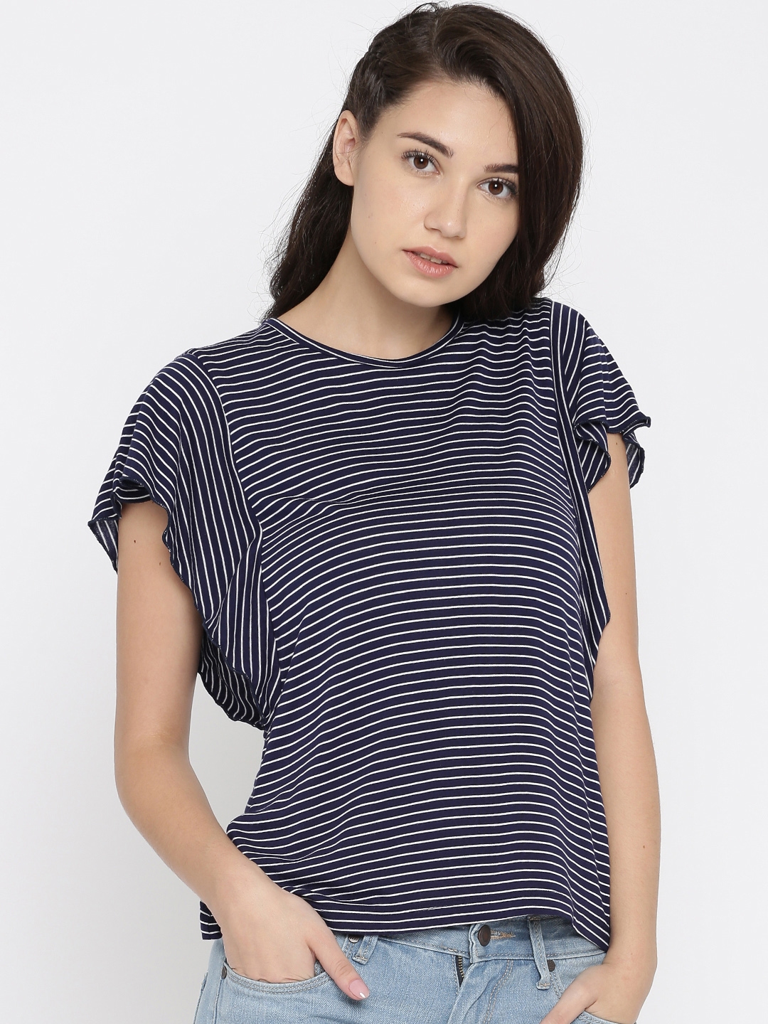 Buy 20Dresses Women Navy Blue & White Striped Top - Tops for Women ... Buy 20Dresses Women Navy Blue & White Striped Top - Tops for Women ...