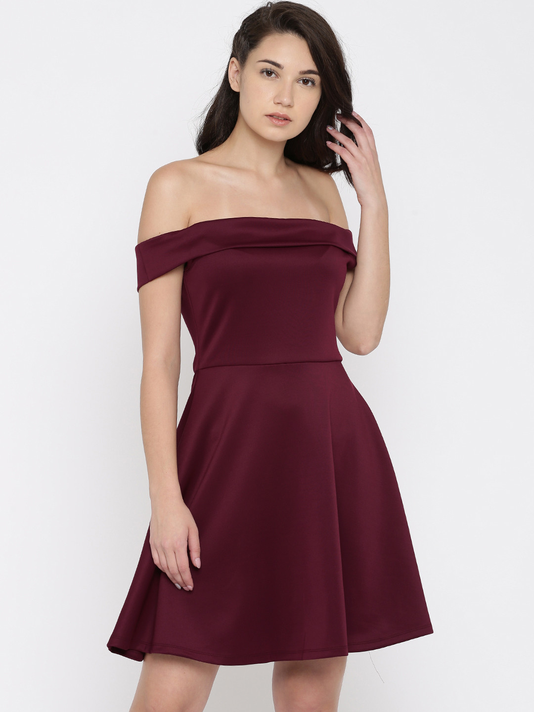 Buy 20Dresses Women Maroon Solid Fit & Flare Dress - Dresses for Women ...