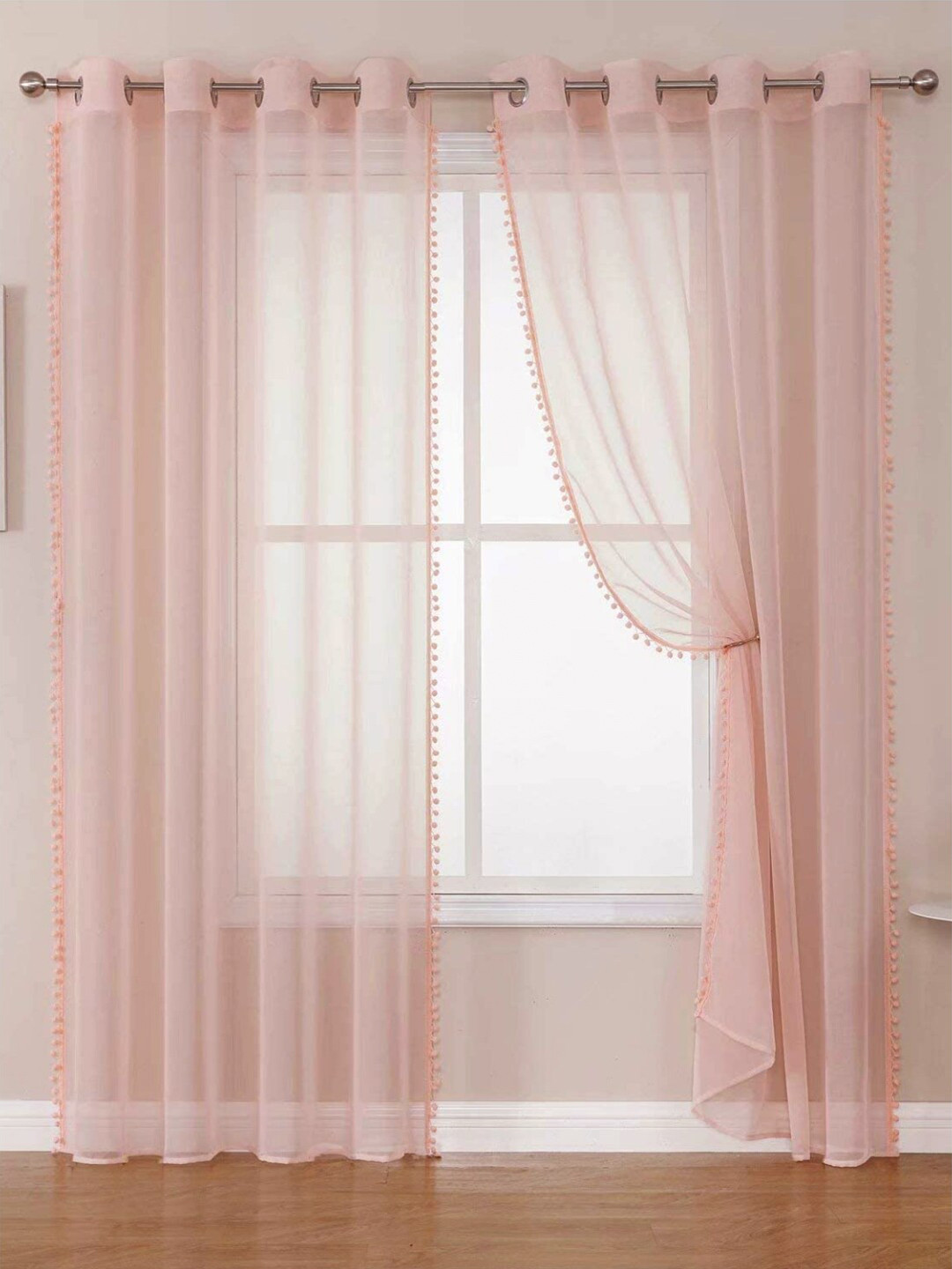 Buy URBAN SPACE Pink 2 Piece Linen Sheer Window Curtains - Curtains And ...