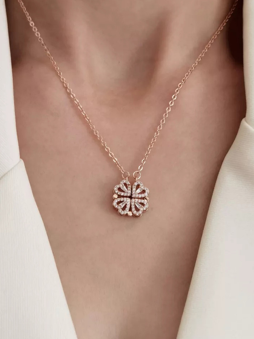 Buy SALTY 2 Way Multi Wearing Magnetic Heart Clover Necklace For Women ...