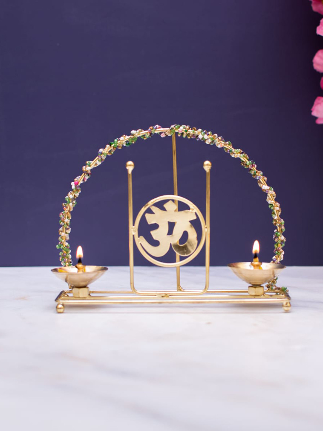 Buy StatueStudio Gold Toned Om Design With Mala Metal Diya - Pooja ...