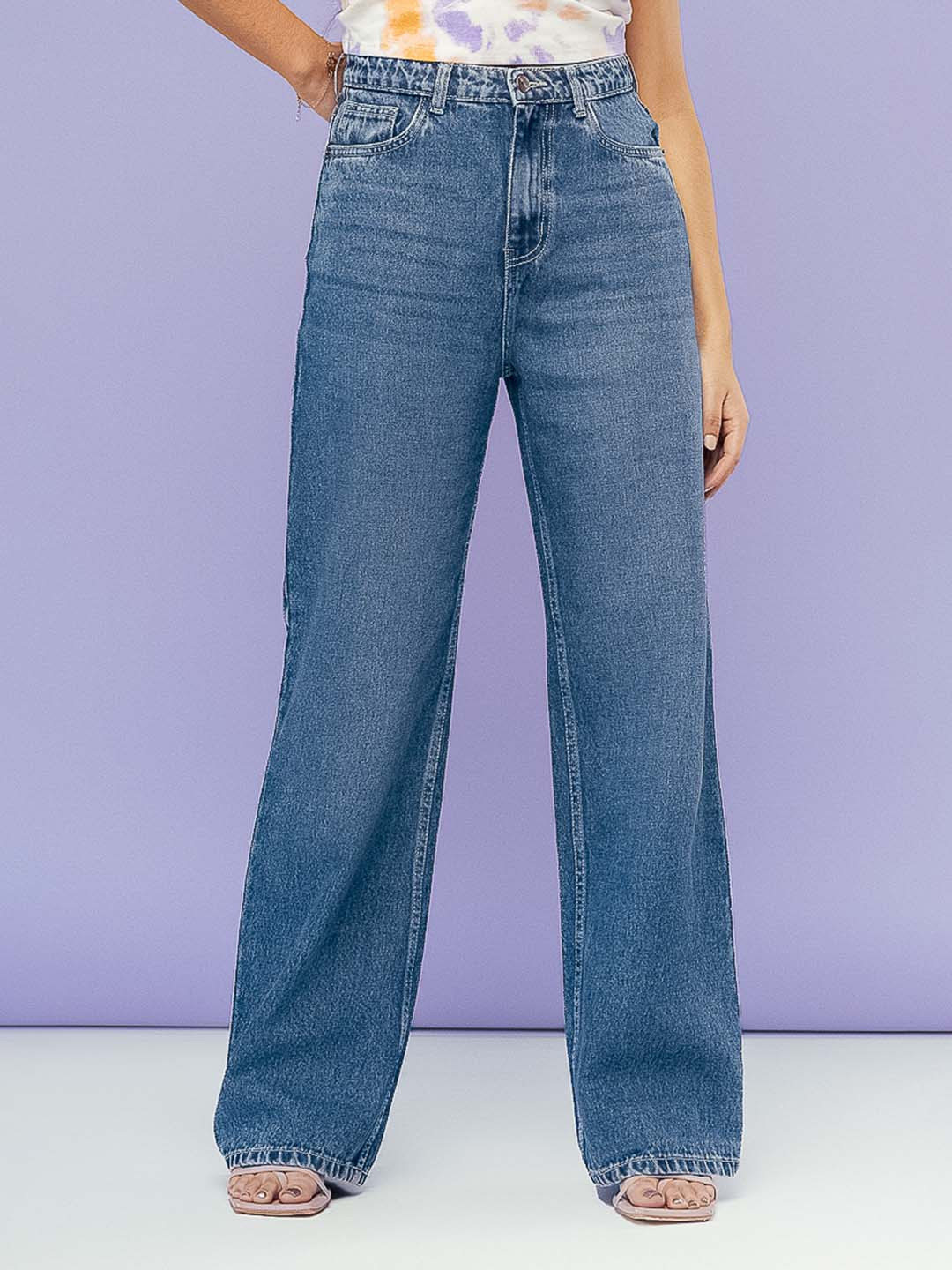 Buy FREAKINS Women Straight Fit High Rise Low Distress Light Fade Pure ...