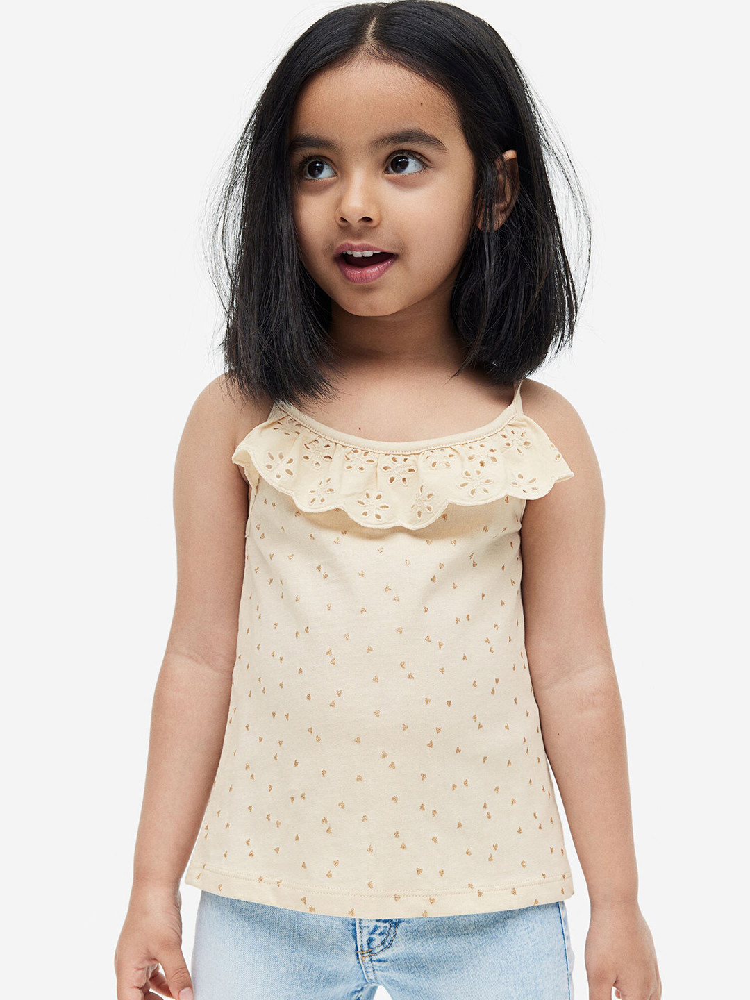 Buy H&M Girls Flounce Trimmed Pure Cotton Strappy Top - Tops for Girls ...