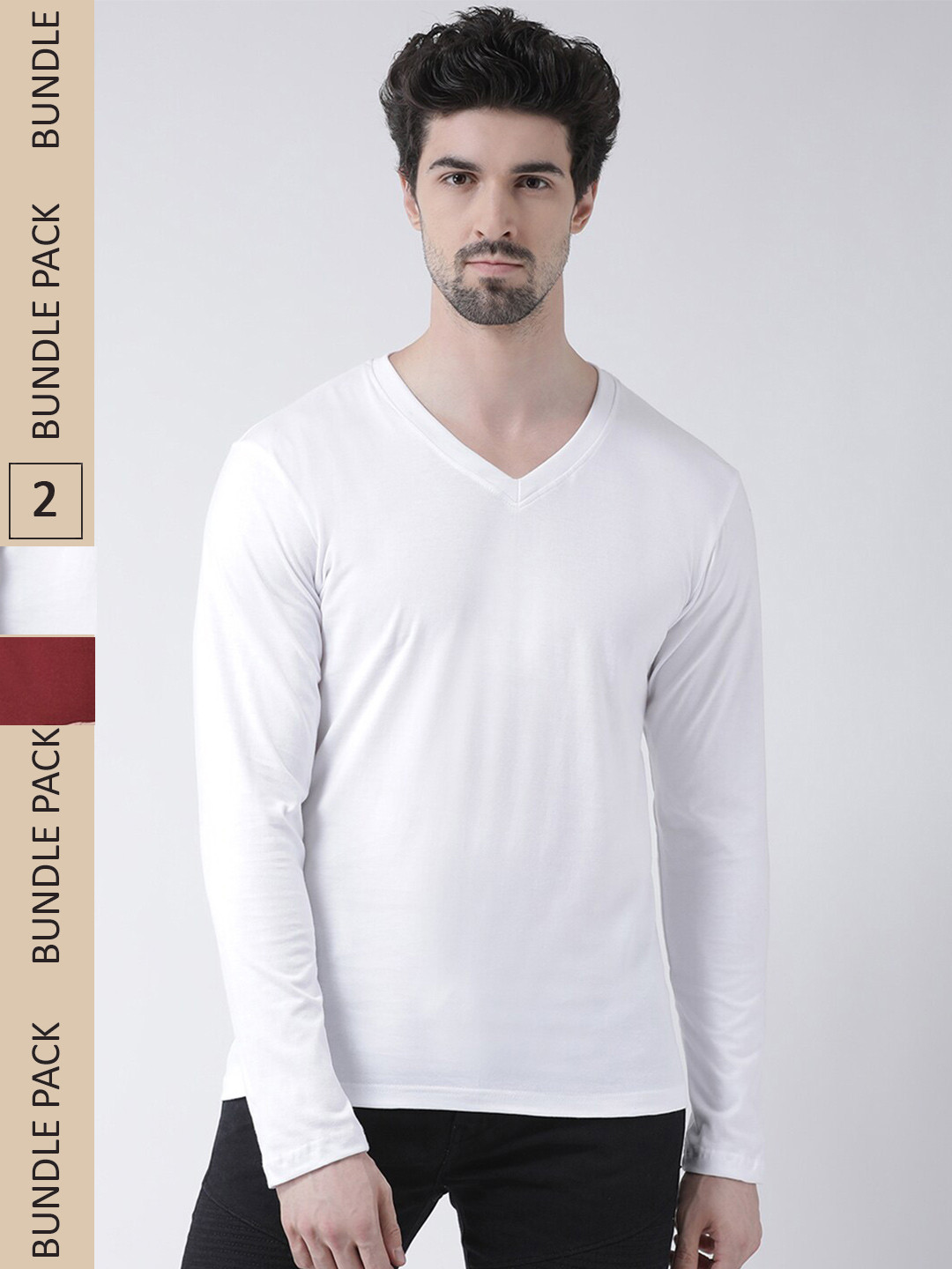 Buy Friskers Pack Of 2 V Neck Pure Cotton Slim Fit Long Sleeves T ...
