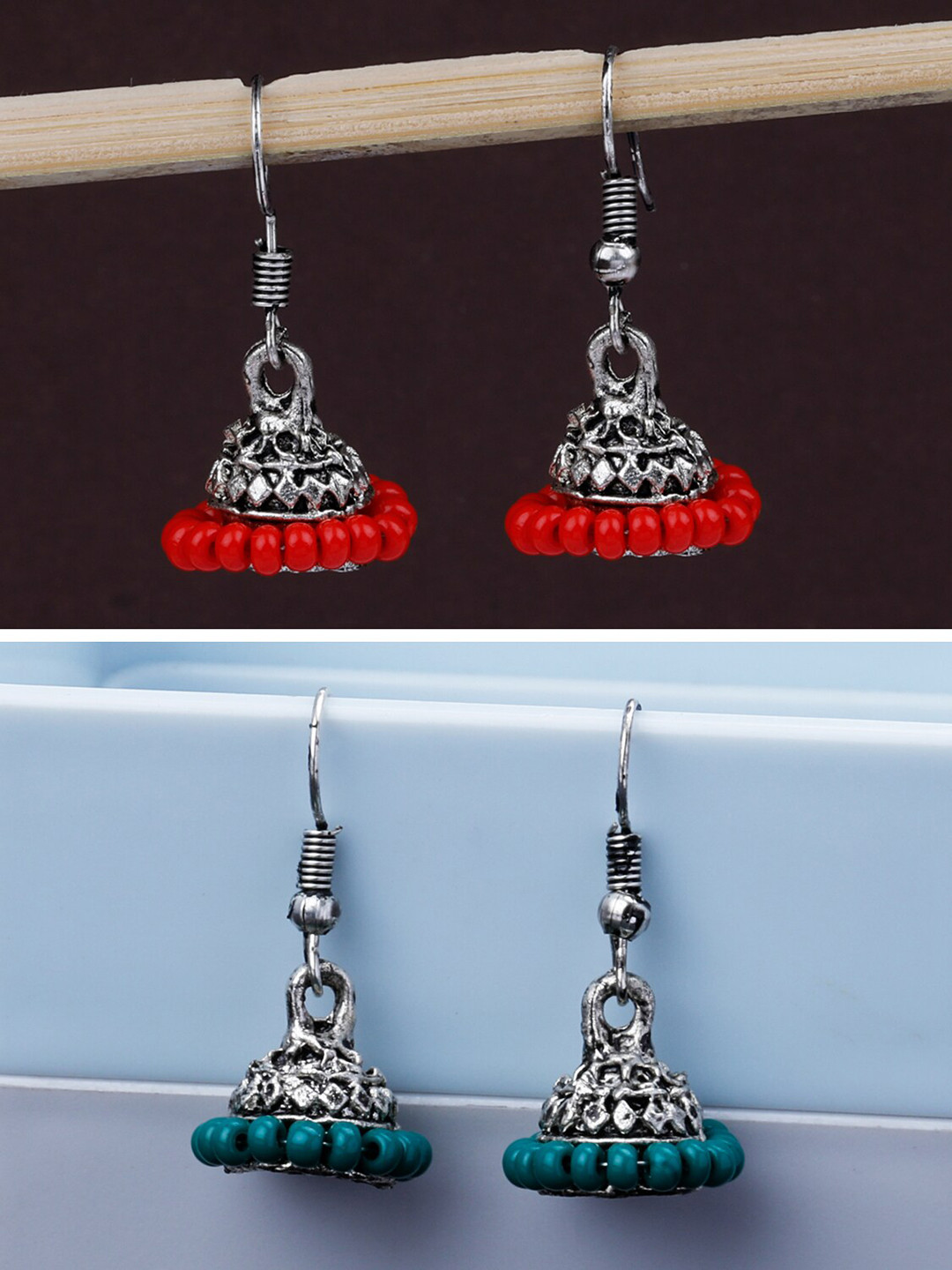 Buy Silver Shine Set Of 2 Silver Plated Classic Jhumkas Earrings ...