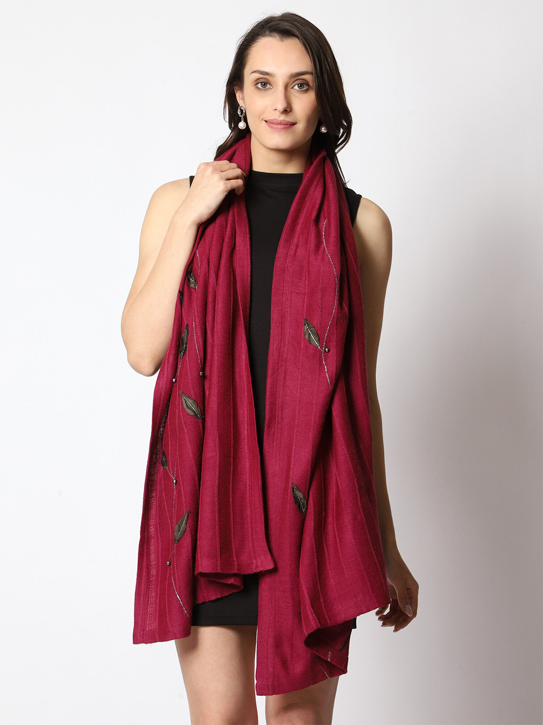 Buy SWI Stylish Women Floral Embroidered Velvet Stole - Stoles for ...