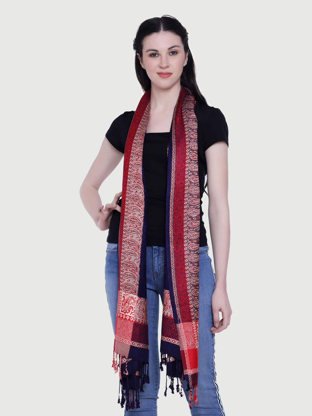 Buy SWI Stylish Women Paisley Woven Design Woollen Stole - Stoles for ...