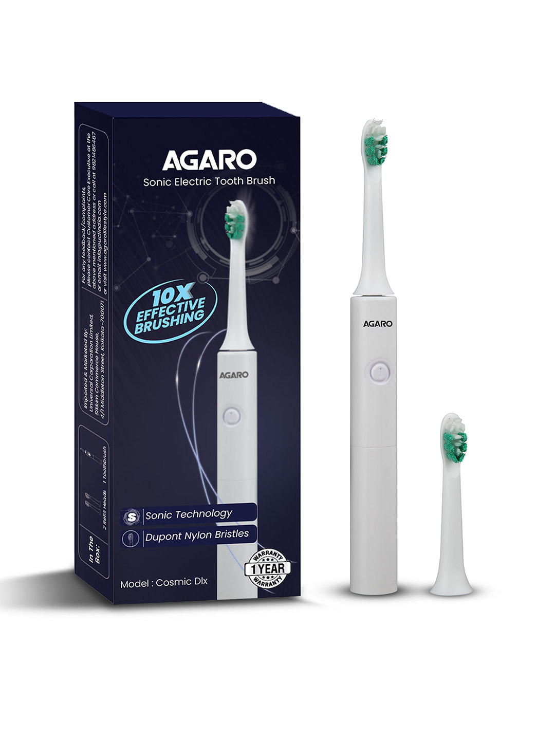 Buy Agaro Cosmic DLX Sonic Electric Toothbrush White - Electric ...