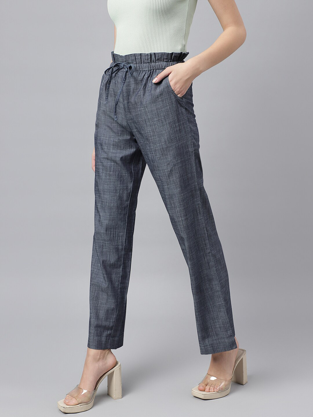 Buy Xpose Women Comfort High Rise Wide Leg Trousers - Trousers for ...