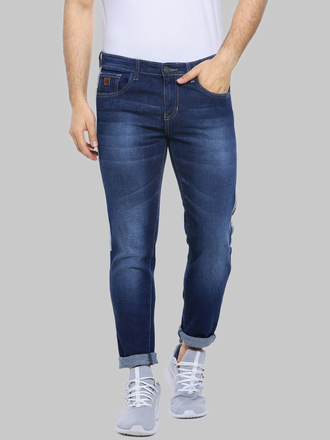 Buy Campus Sutra Men Blue Smart Slim Fit Light Fade Striped Stretchable ...