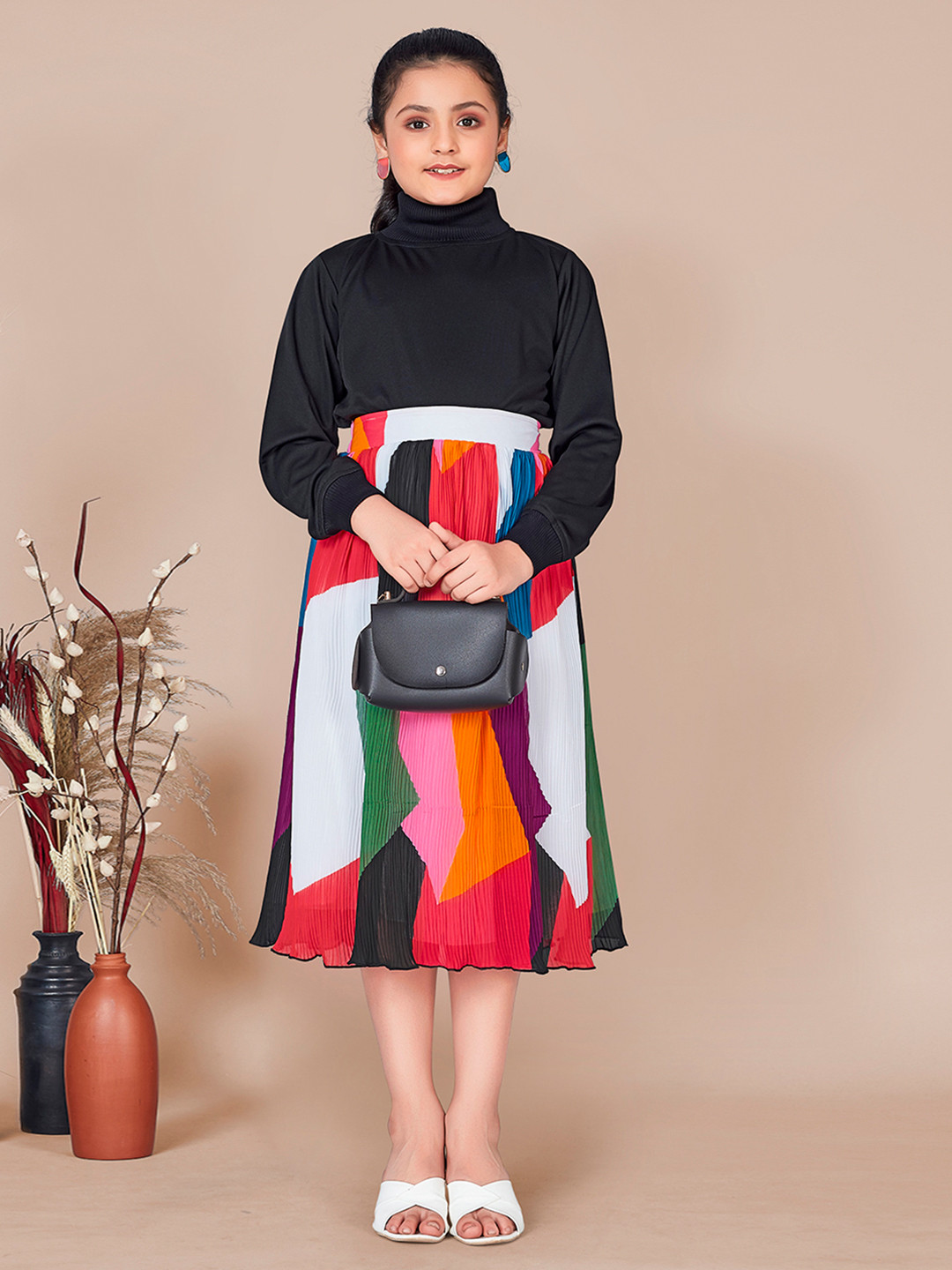 Buy FASHION DREAM Girls High Neck Long Sleeves Top With Skirt Clothing ...