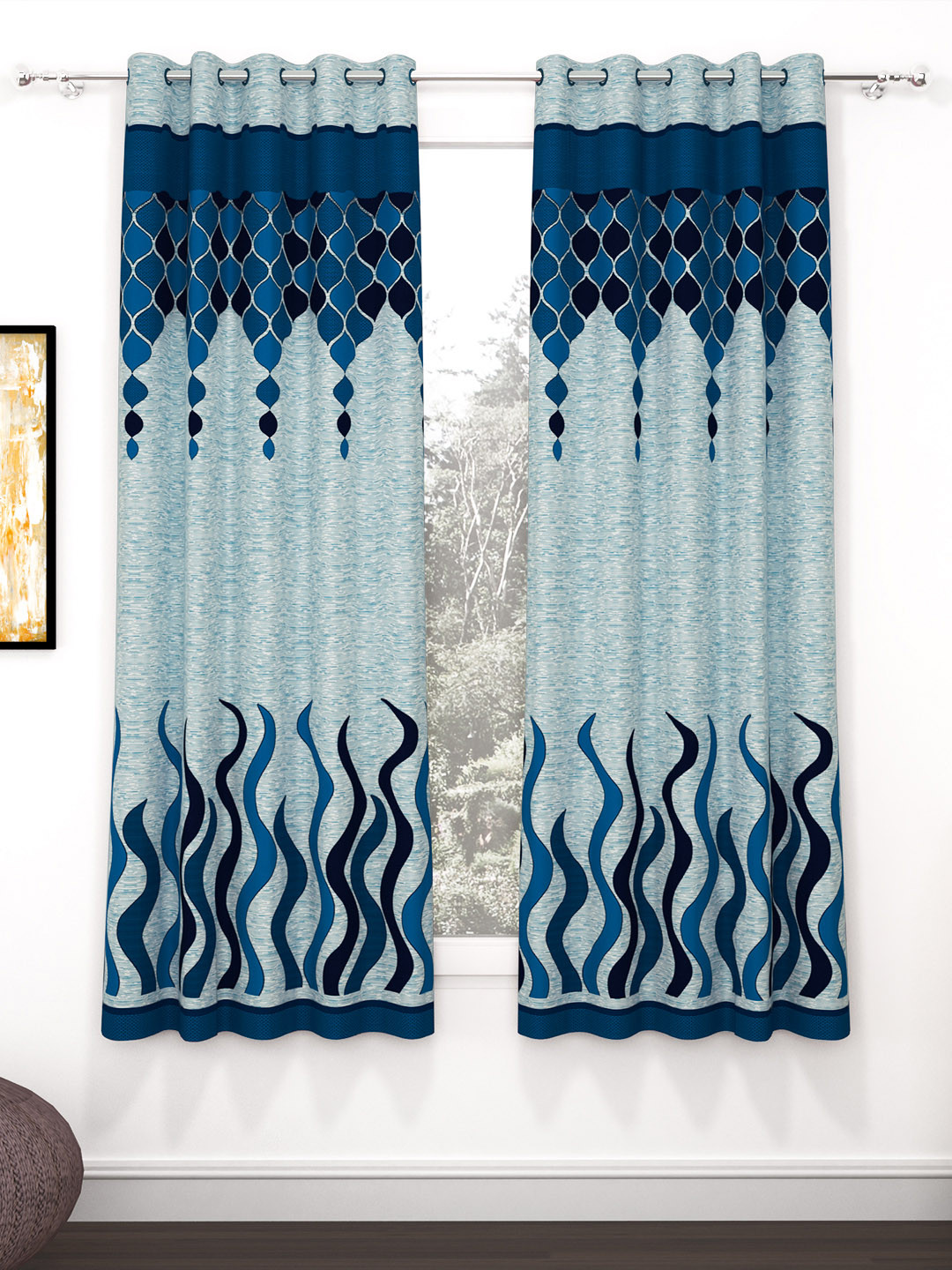 Buy Story@home Blue & Grey 2 Pieces Geometric Window Curtain - Curtains ...