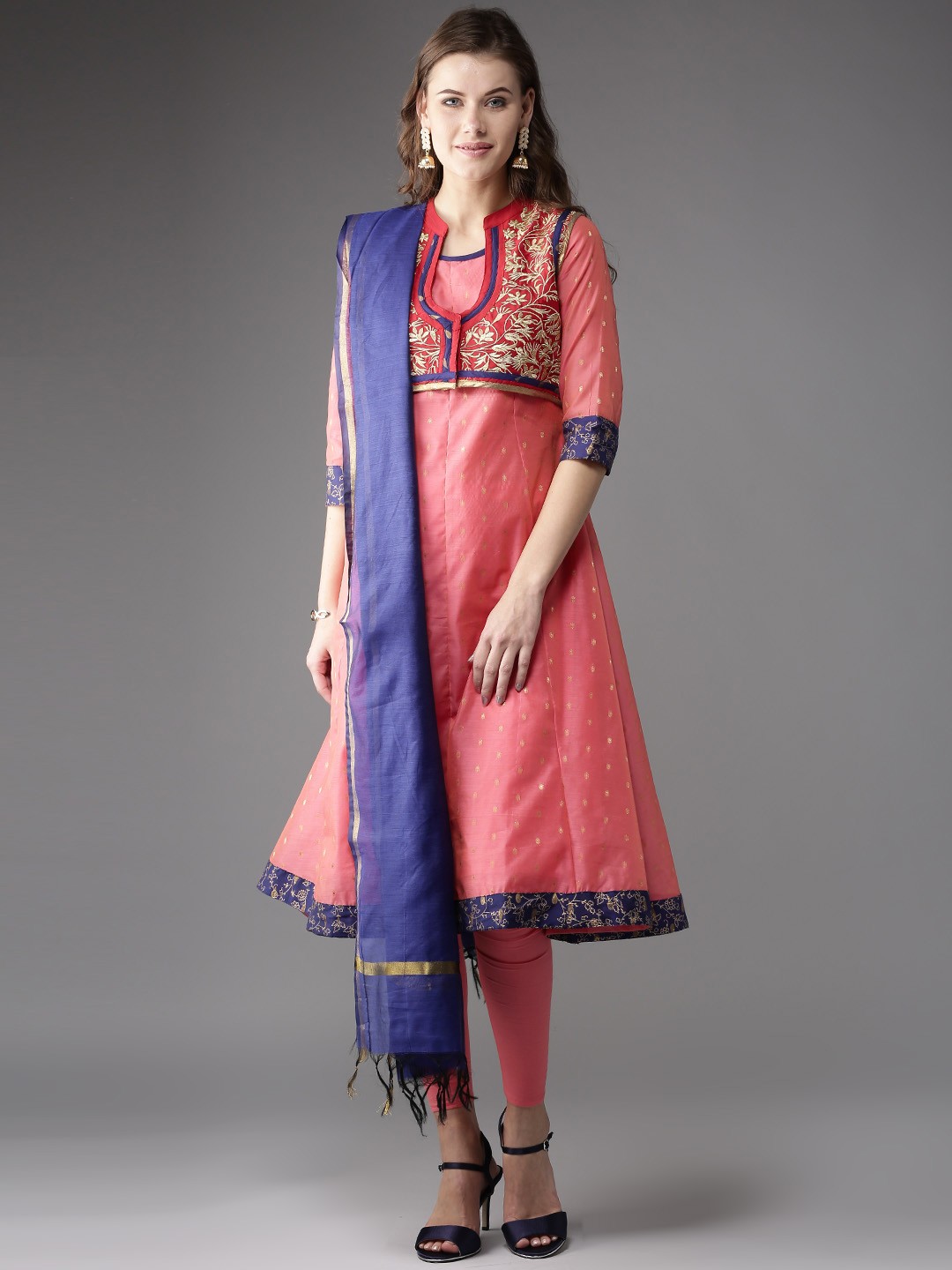 Buy Moda Rapido Women Pink And Navy Self Design Anarkali Kurta With