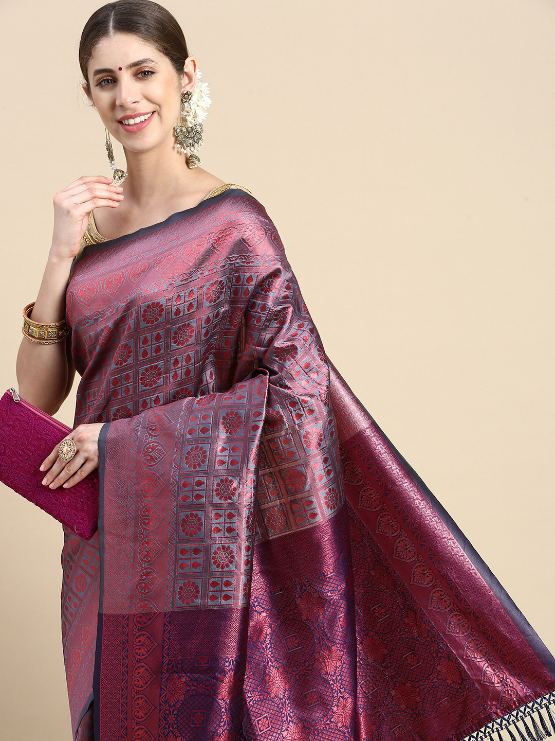 Buy Pothys Magenta Woven Design Jute Silk Saree - Sarees for Women ...