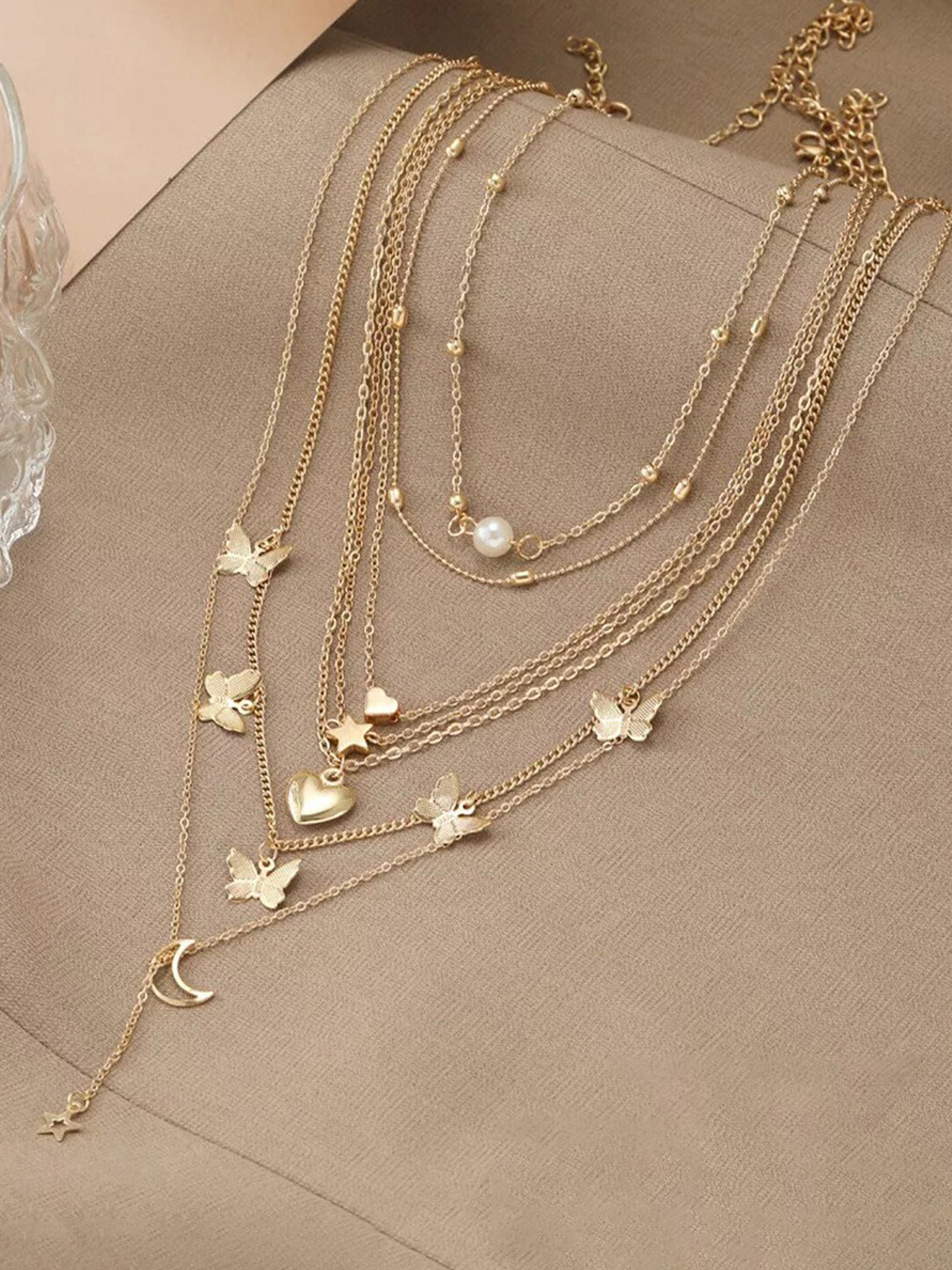 Buy Jewels Galaxy Set Of 6 Brass Gold Plated Layered Necklace ...