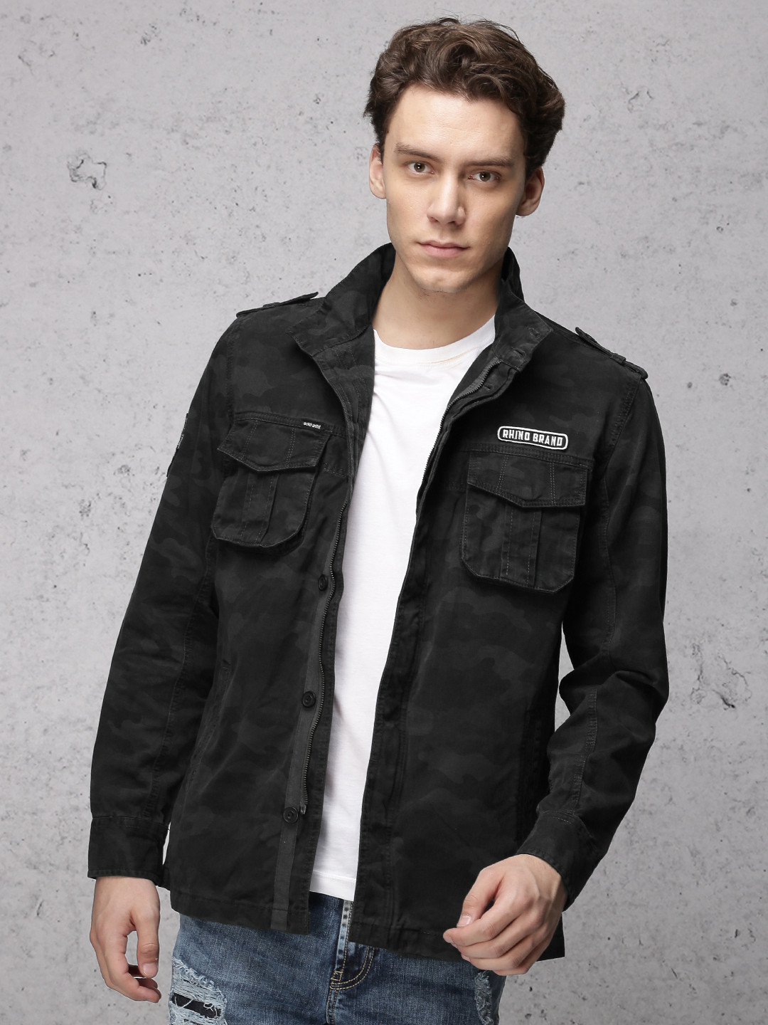 Buy Ecko Unltd Men Charcoal Printed Parka Jacket - Jackets for Men ...