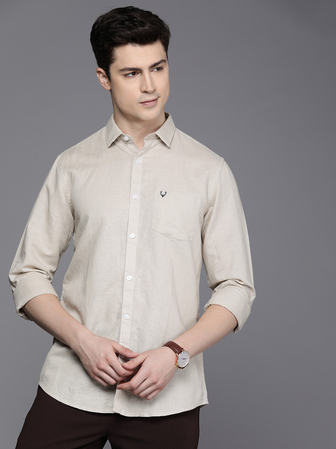 Buy Allen Solly Men Slim Fit Linen Cotton Casual Shirt - Shirts for Men ...