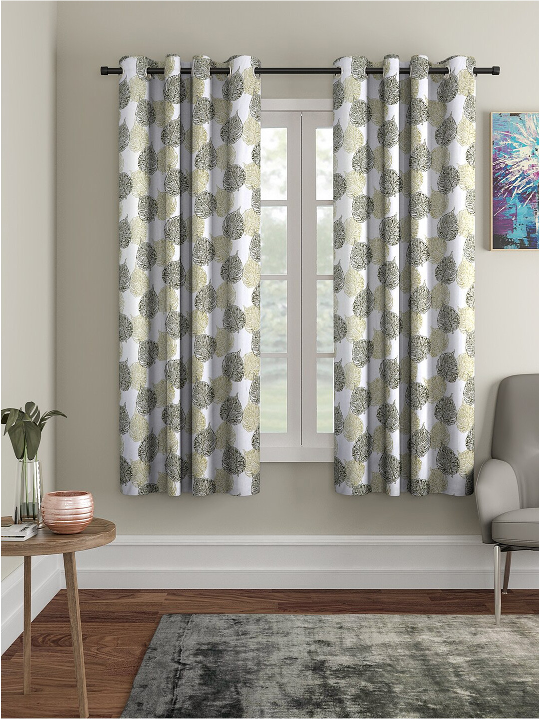Buy Cortina Green & White 2 Pieces Quirky Printed Window Curtains ...