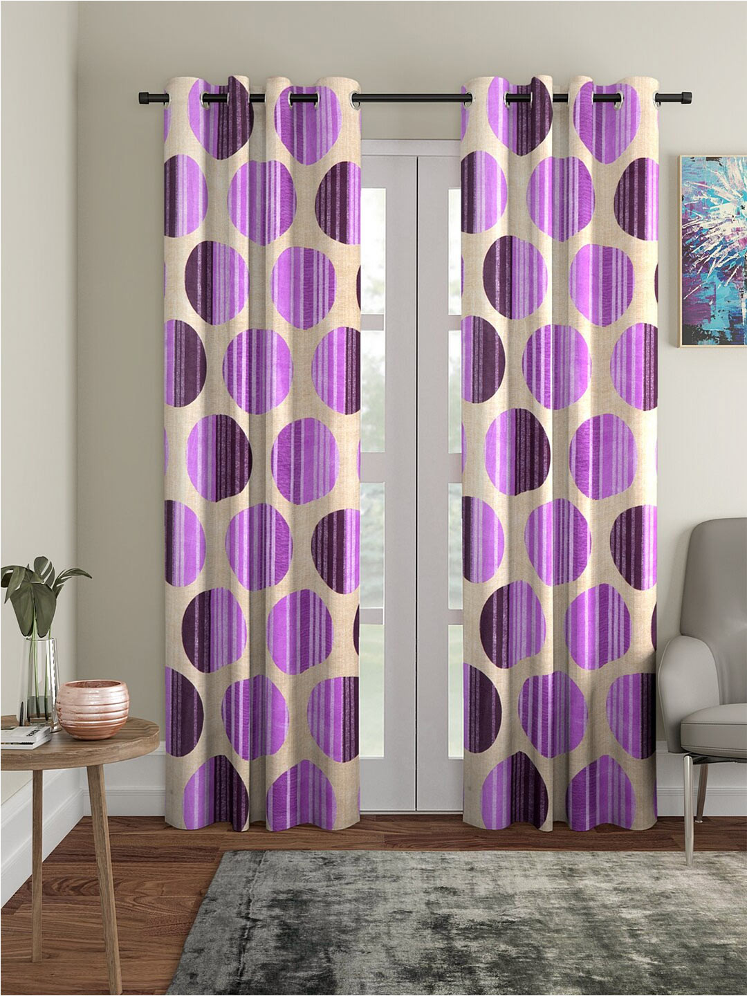 Buy Cortina Purple & Pink 2 Pieces Geometric Printed Door Curtains ...