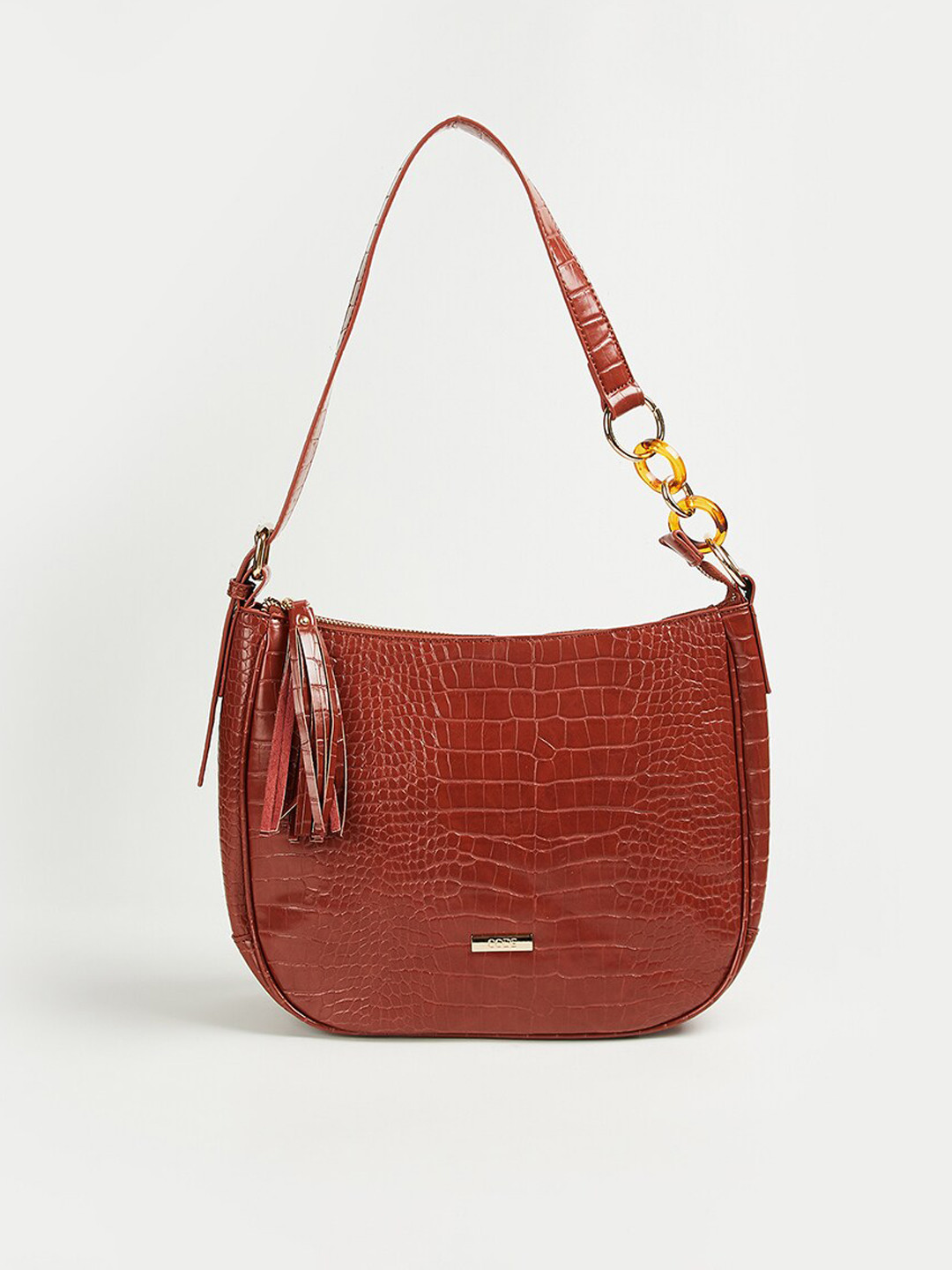 Buy CODE By Lifestyle Tan Animal Textured Half Moon Hobo Bag With ...