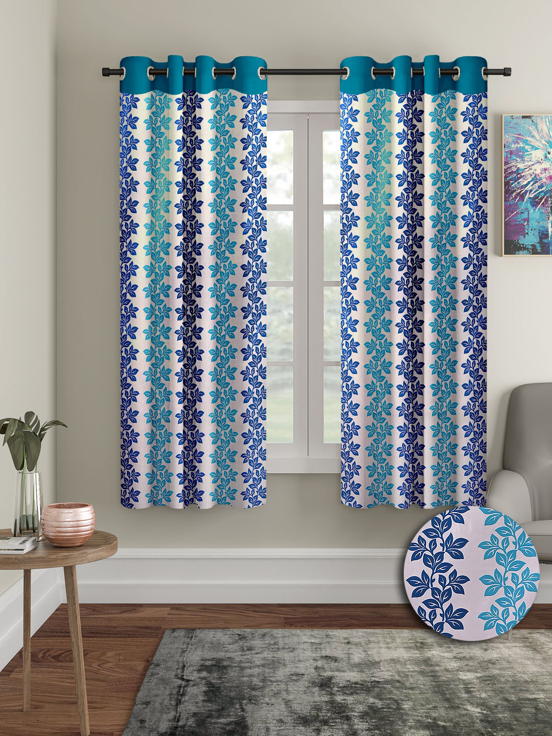 Buy Cortina Blue & White 2 Pieces Quirky Printed Window Curtains ...