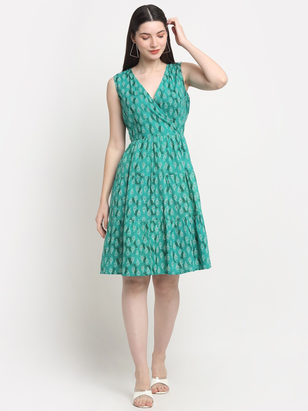 Buy Kalini Ethnic Motifs Printed Tiered Cotton Fit And Flare Dress