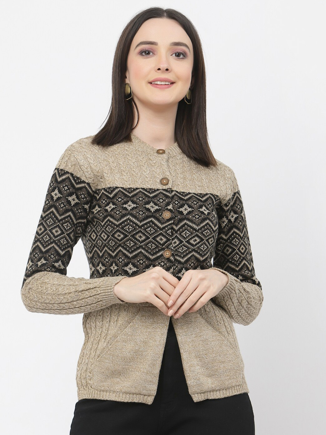 Buy Kalt Round Neck Self Design Acrylic Cardigan - Sweaters for Women ...