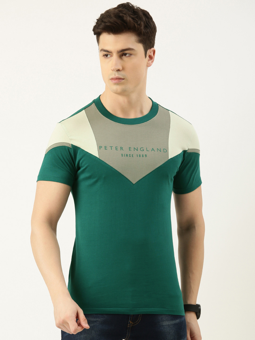 Buy Peter England Better Jeans Company Men Brand Logo Printed Pure ...