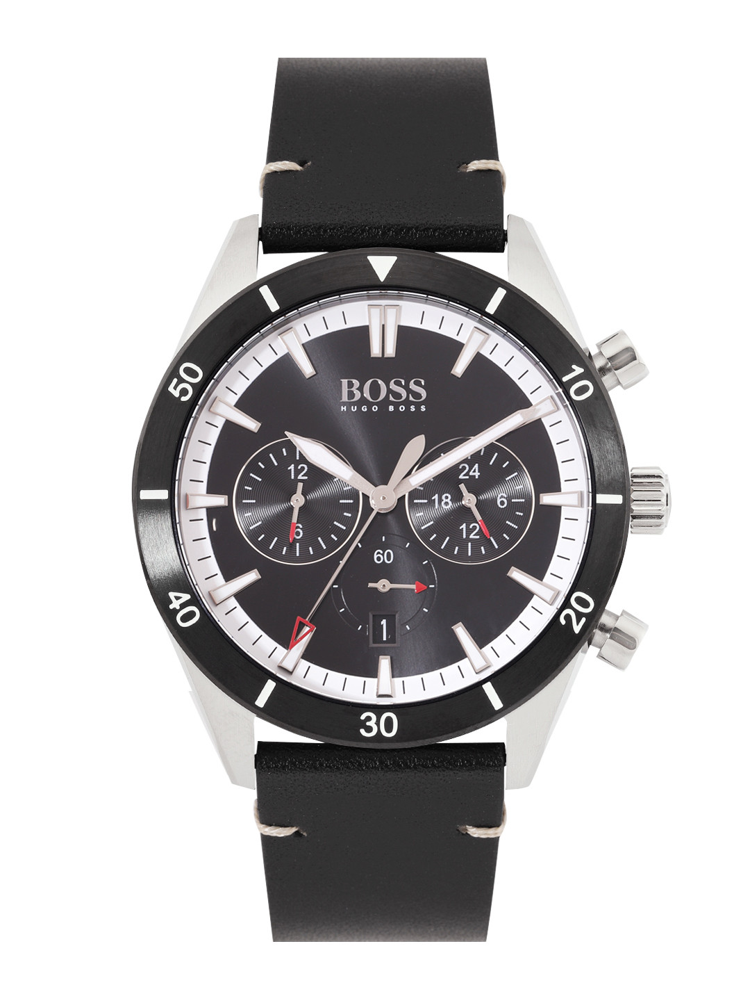 Buy Hugo Boss Men Santiago Leather Analogue Chronograph Watch 1513864 ...