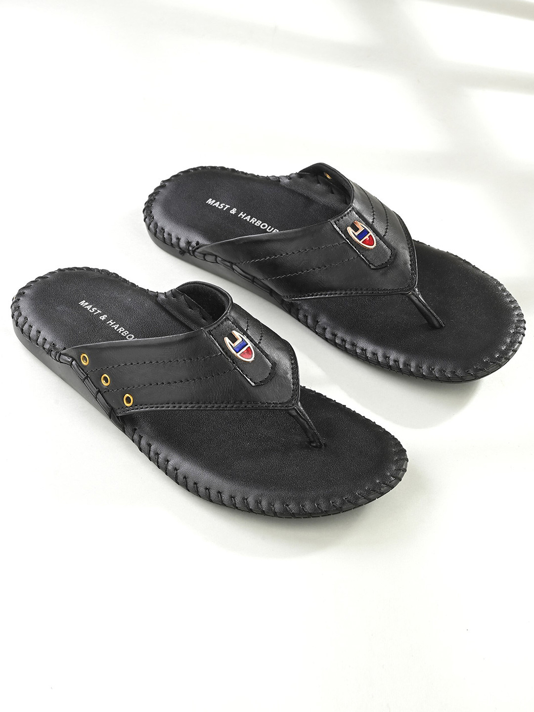 Buy Mast & Harbour Men Black Open Toe Comfort Sandalss - Sandals for ...