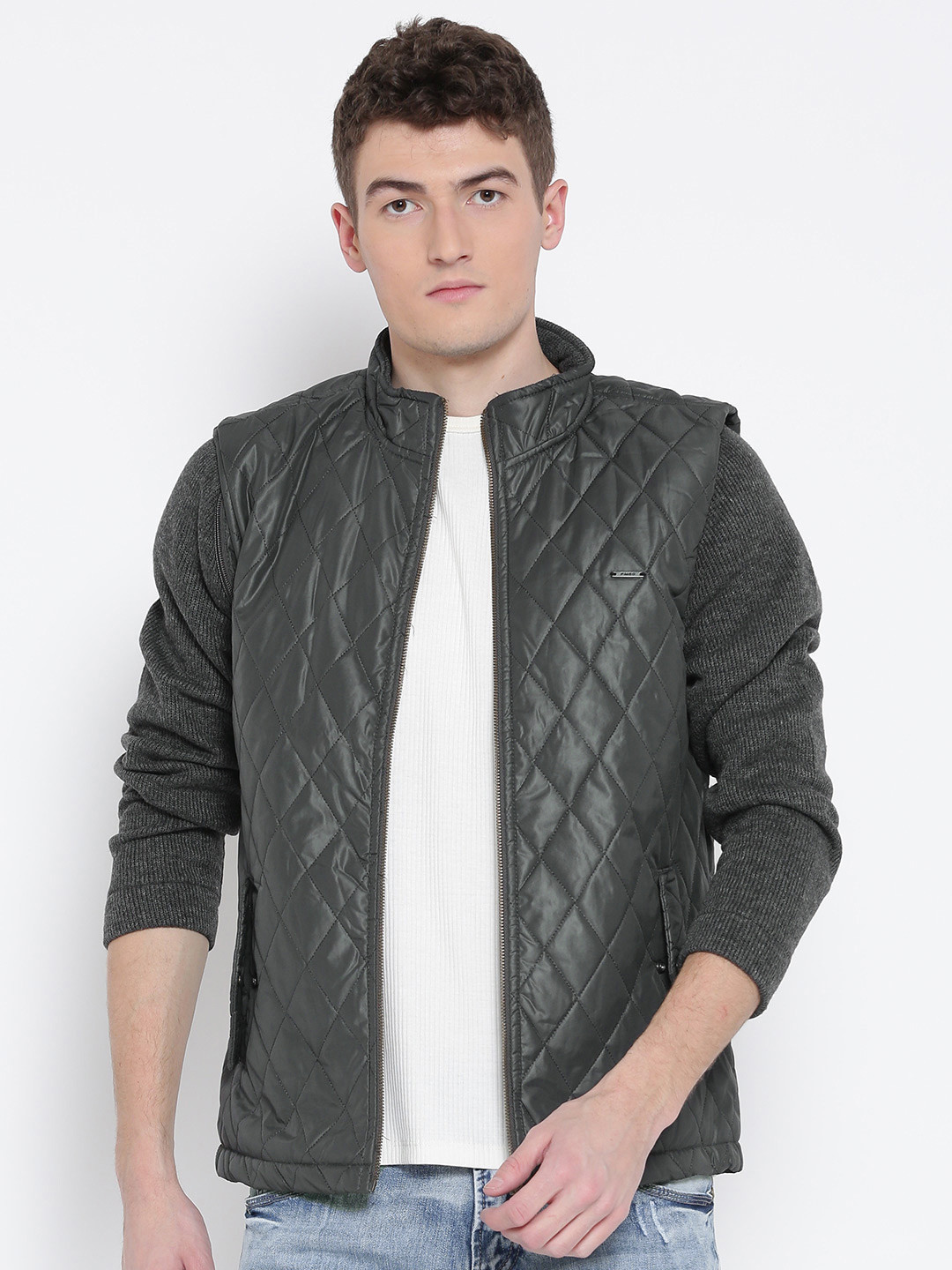 Buy Flying Machine Men Charcoal Grey Solid Quilted Jacket - Jackets for ...