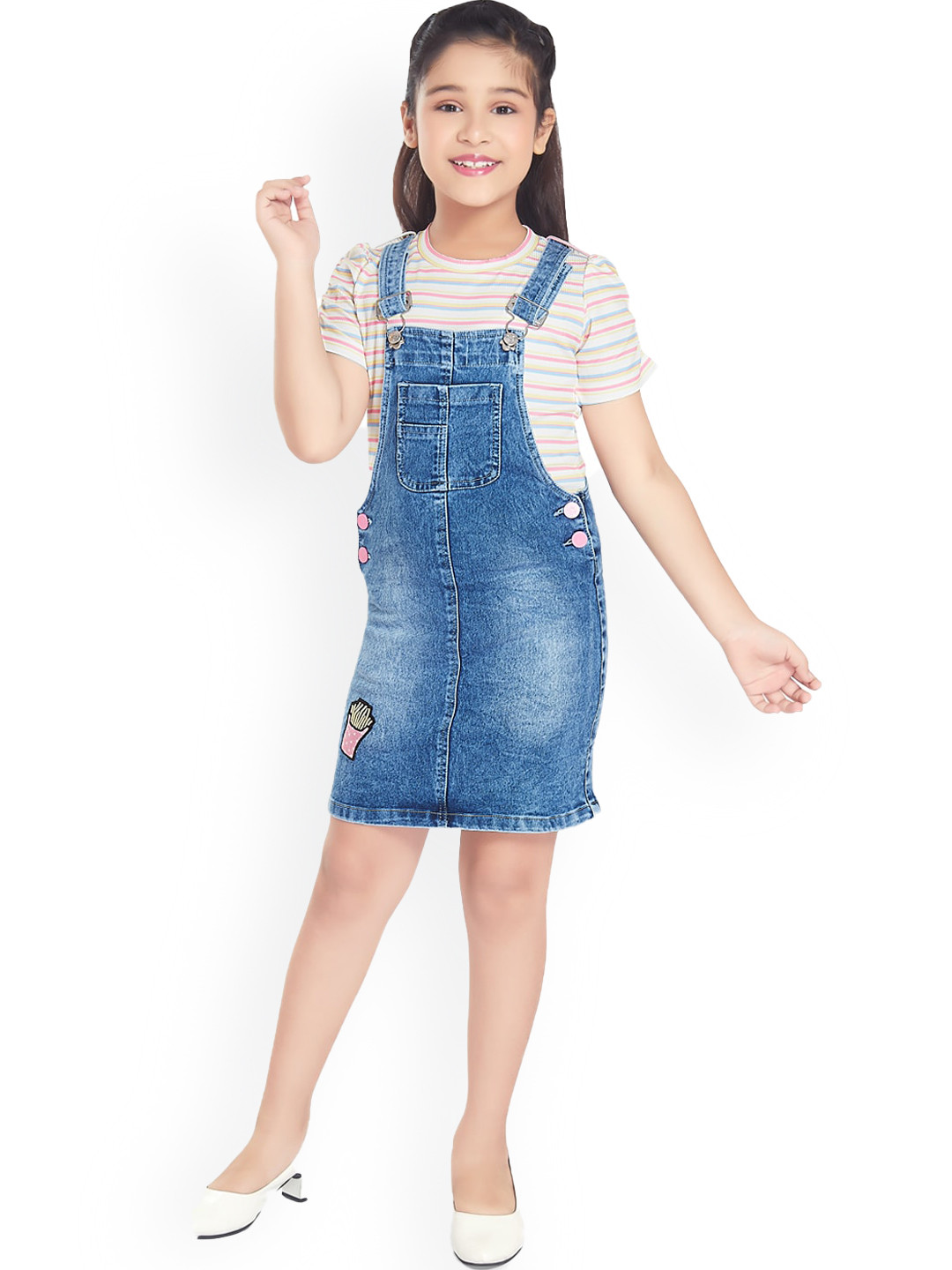 Buy Peppermint Girls Knee Length Denim Dungarees Dress - Dungarees for ...