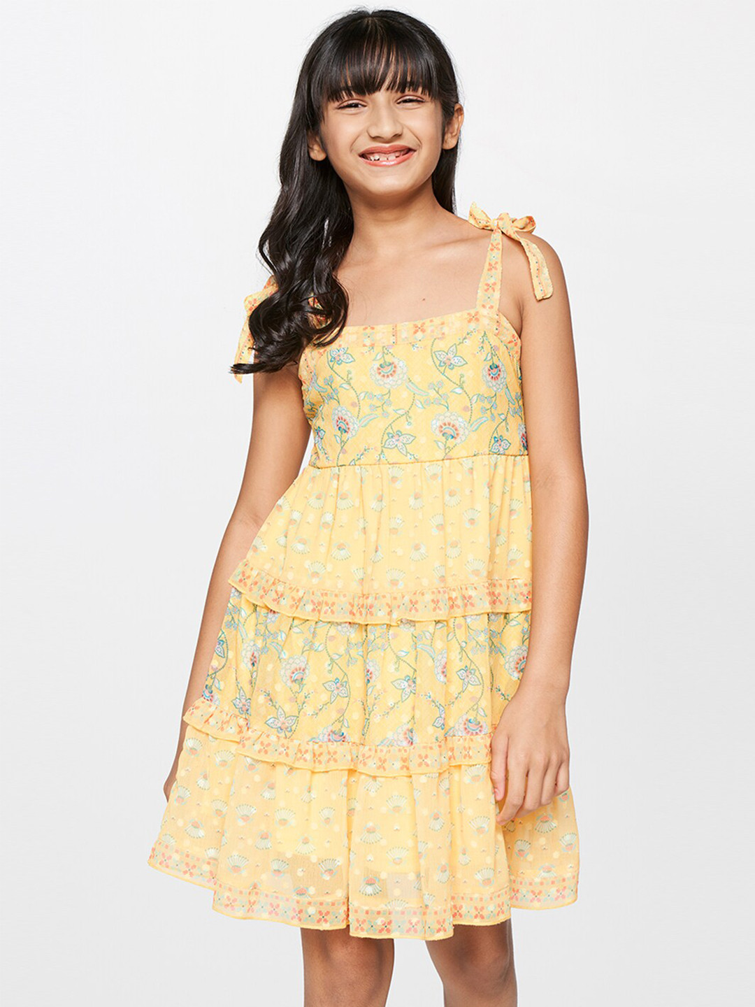 Buy Global Desi Girls Floral Printed Tiered Fit & Flare Dress - Dresses ...