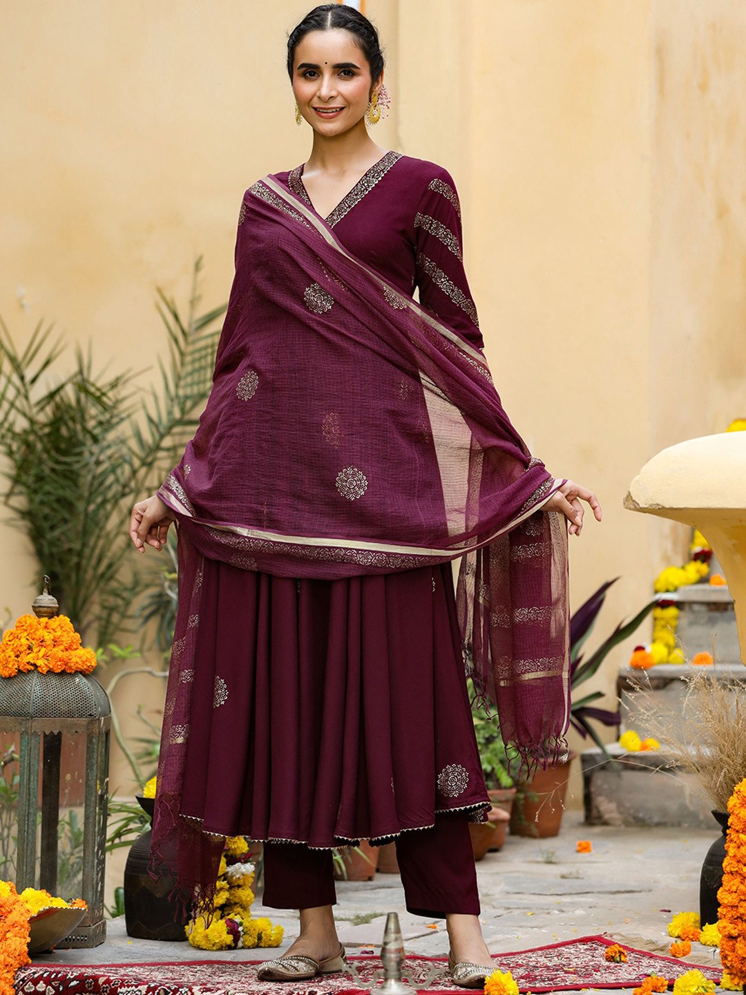 Buy GILLORI Ethnic Motifs Printed Gotta Patti Angrakha Anarkali Kurta ...