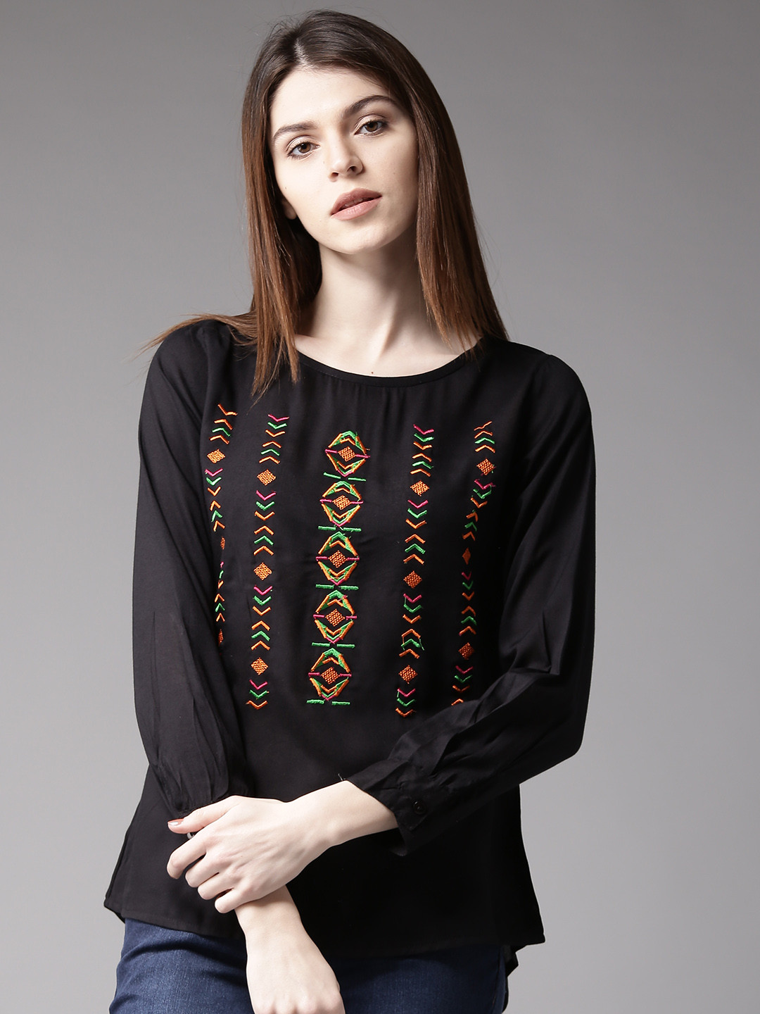 Buy HERE&NOW Women Black Embroidered Top - Tops for Women 2277571 | Myntra