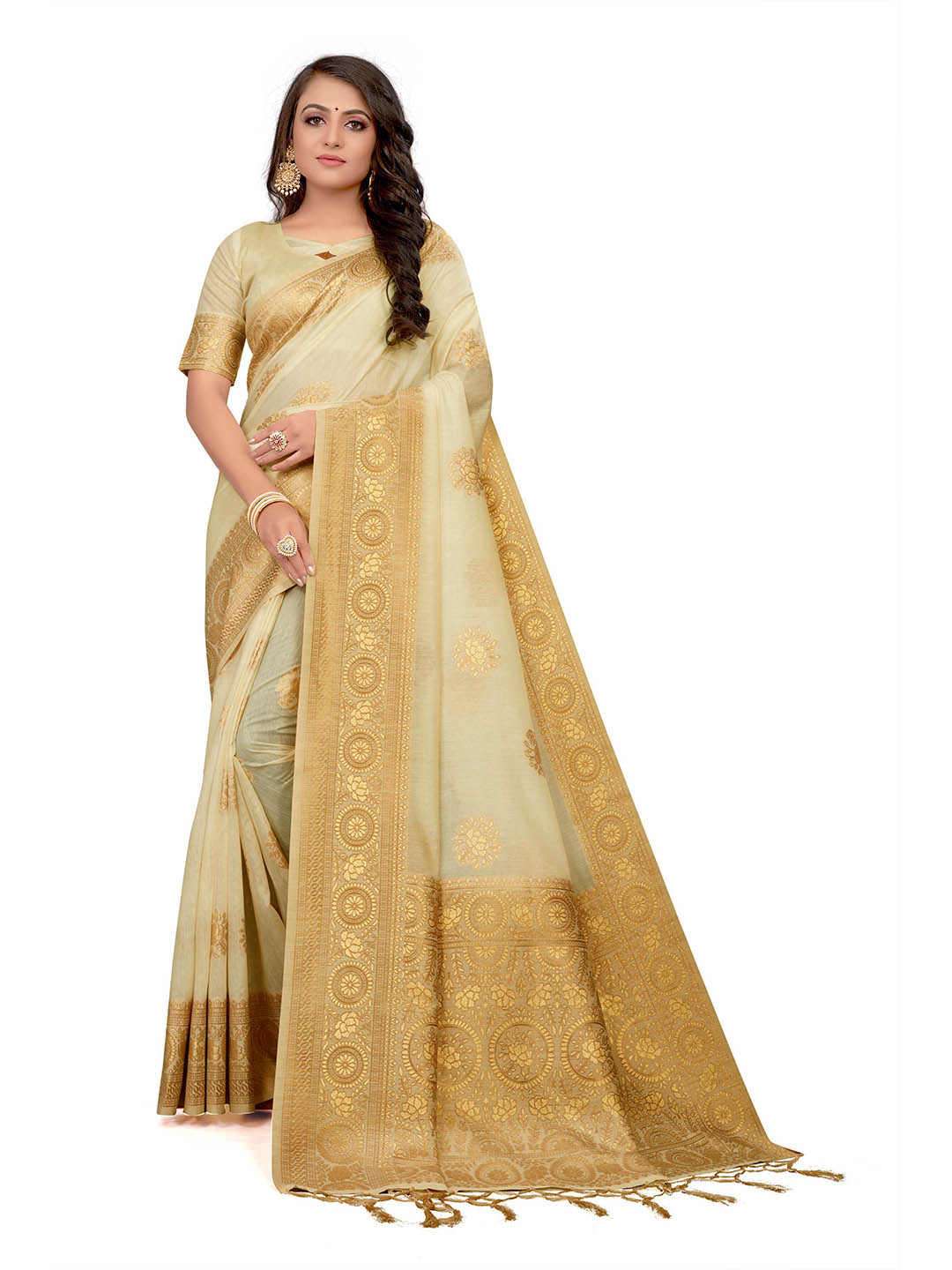 Buy VENISA Woven Design Zari Poly Cotton Saree - Sarees for Women ...