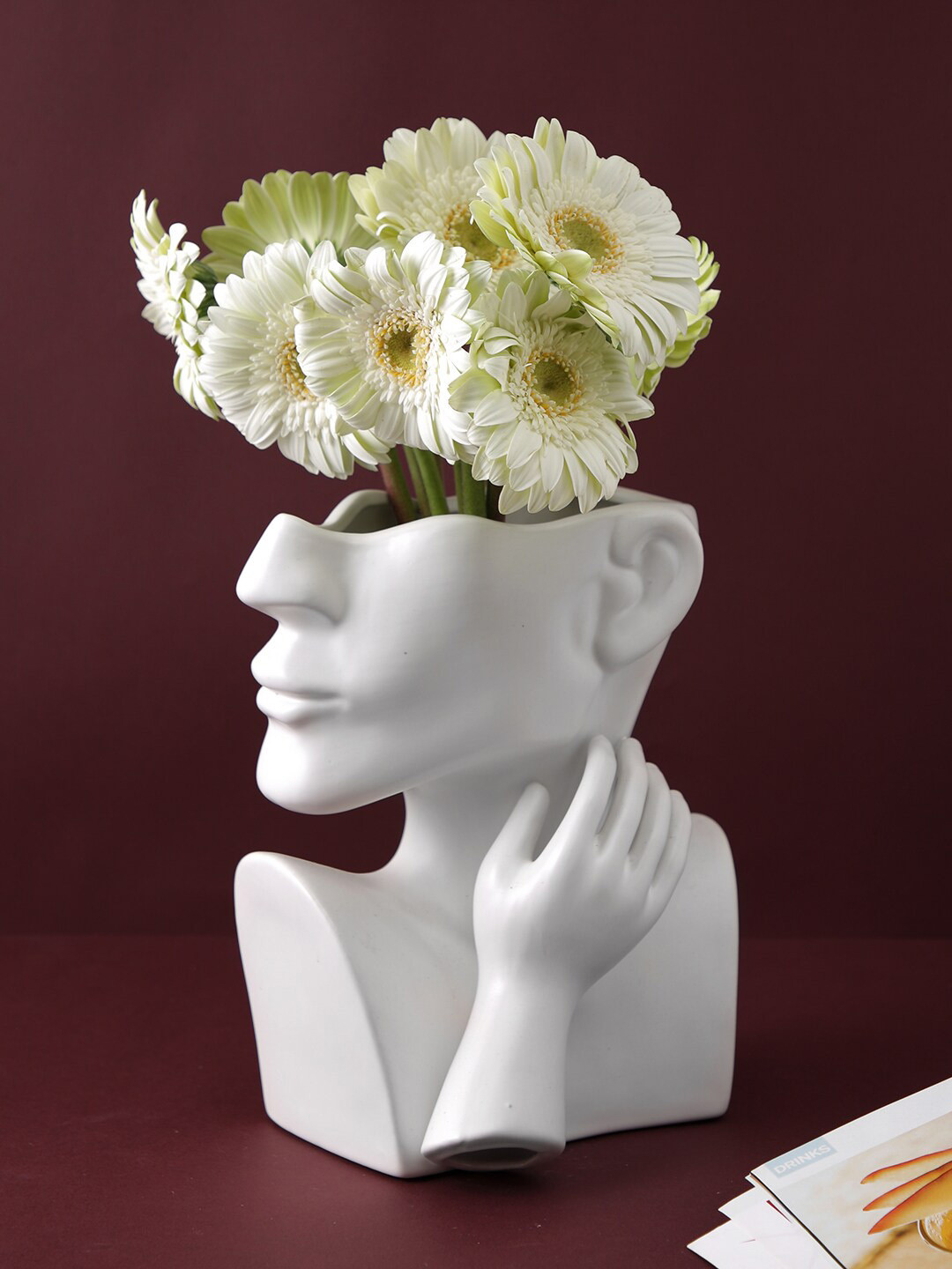 Buy TAYHAA White Ceramic Human Head Face Flower Vase - Vases for Unisex ...