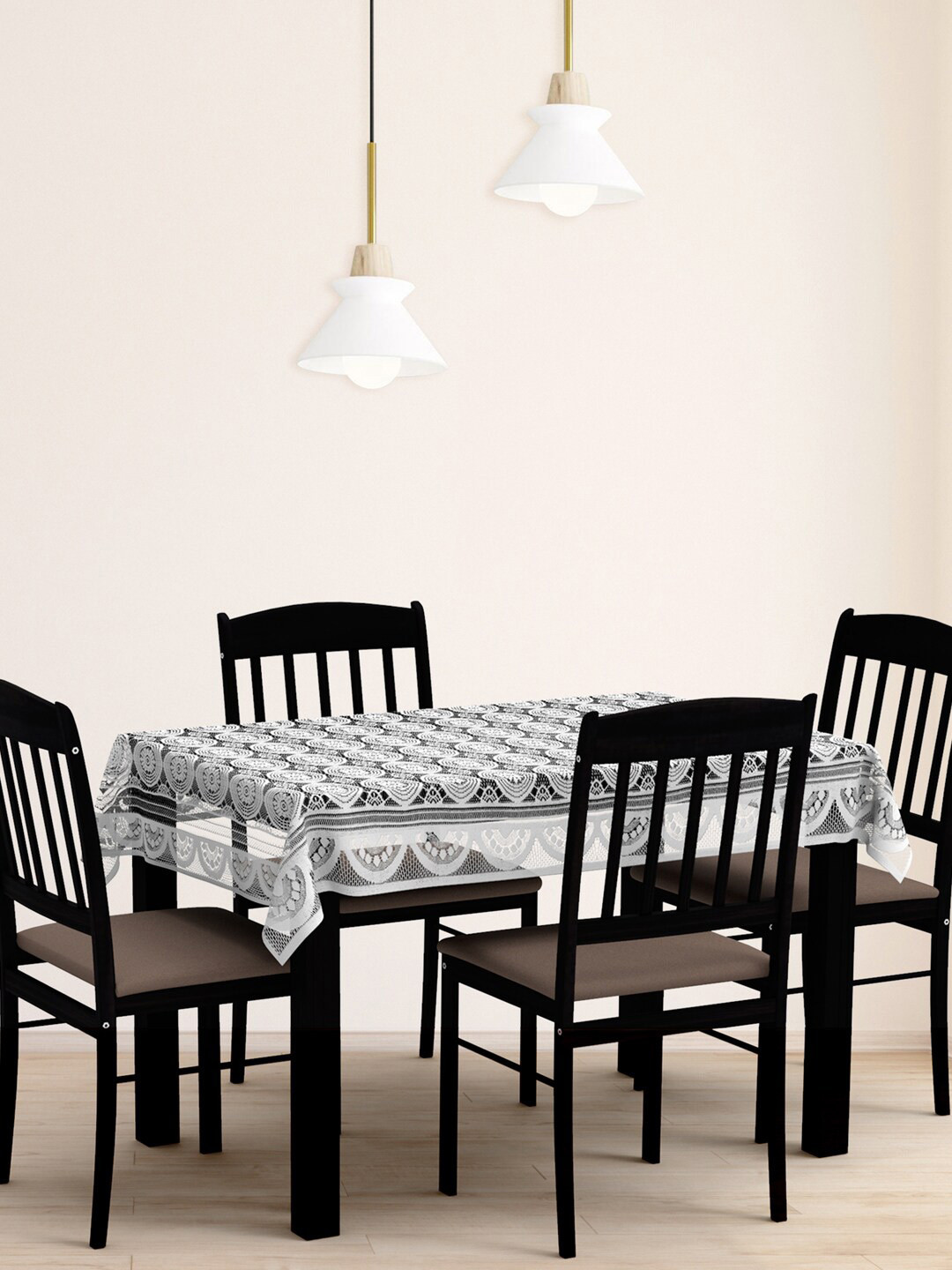 Buy WEAVERS VILLA White Self Design Rectangular Cotton Net 4 Seater ...