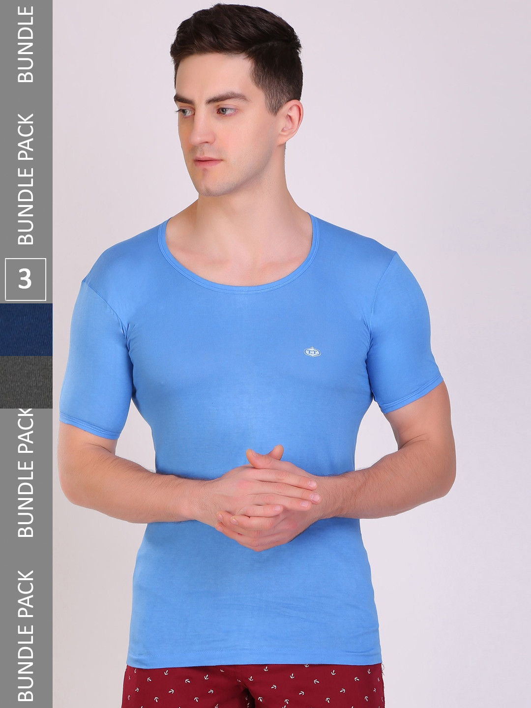 Buy T.T. Pack Of 3 Titanic Dyed Pure Cotton Assorted Basic Vests ...