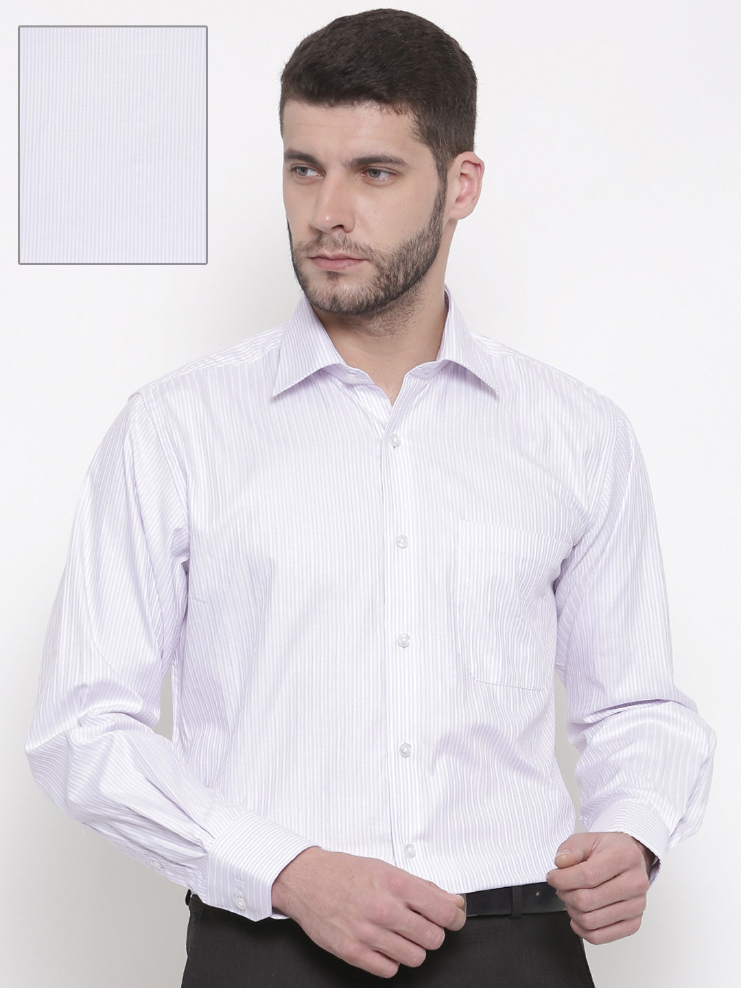 Buy Louis Philippe Men White & Lavender Classic Fit Striped Formal ...
