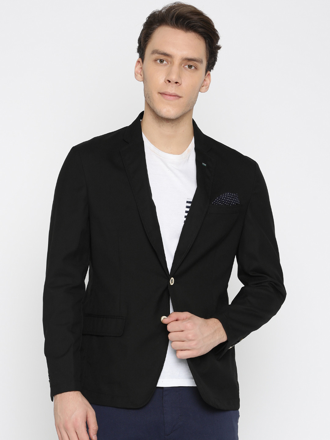 Buy Park Avenue Black Single Breasted Slim Fit Formal Blazer - Blazers ...