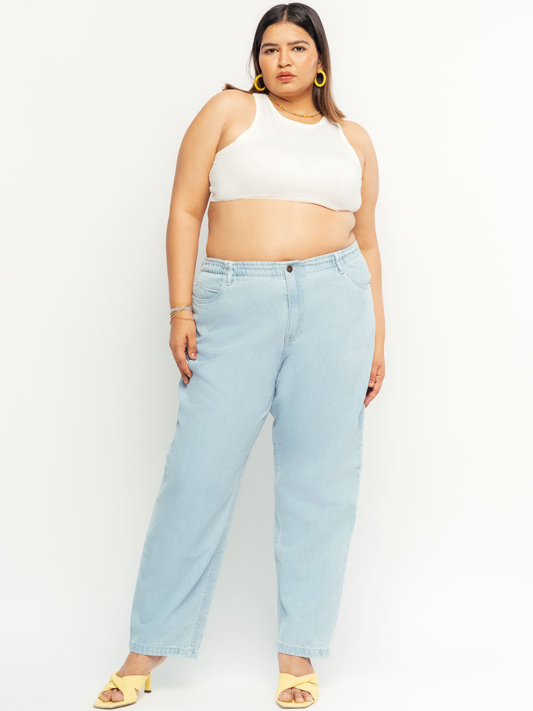 Buy FREAKINS Women Plus Size Blue High Rise Light Shade Mom Fit Jeans ...