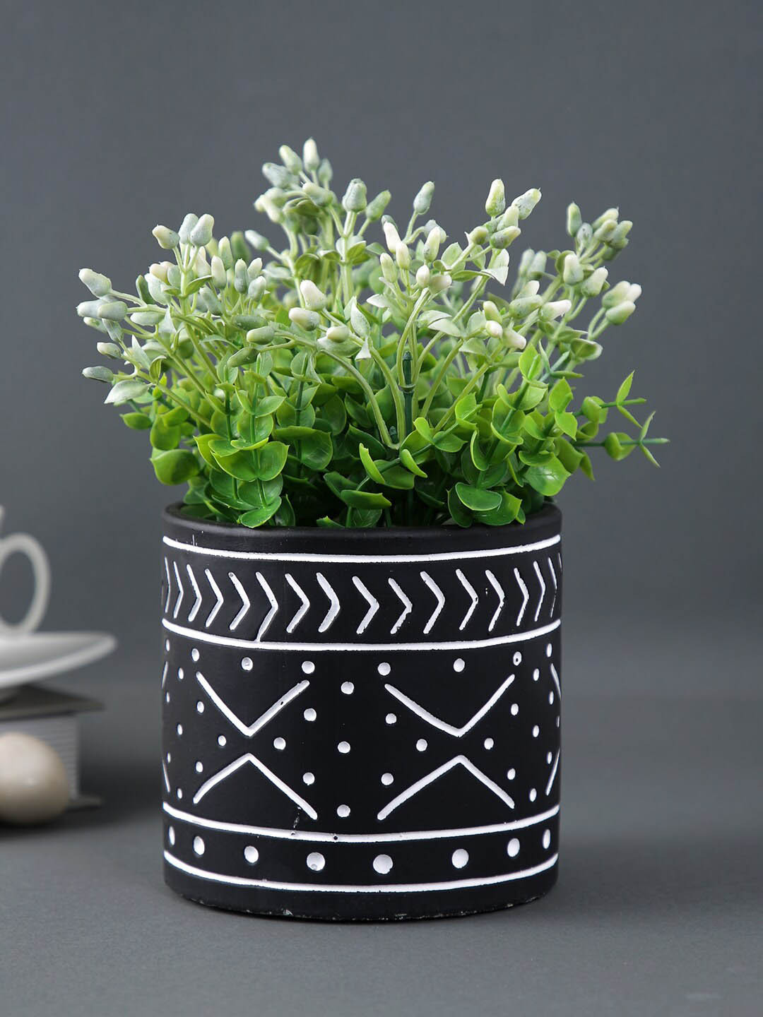 Buy TAYHAA Black & White Engraved Ceramic Planter - Planters for Unisex ...