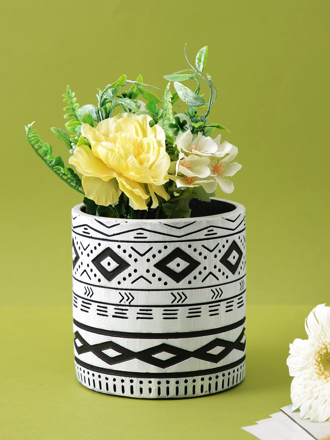 Buy TAYHAA White & Black Engraved Ceramic Planter - Planters for Unisex ...