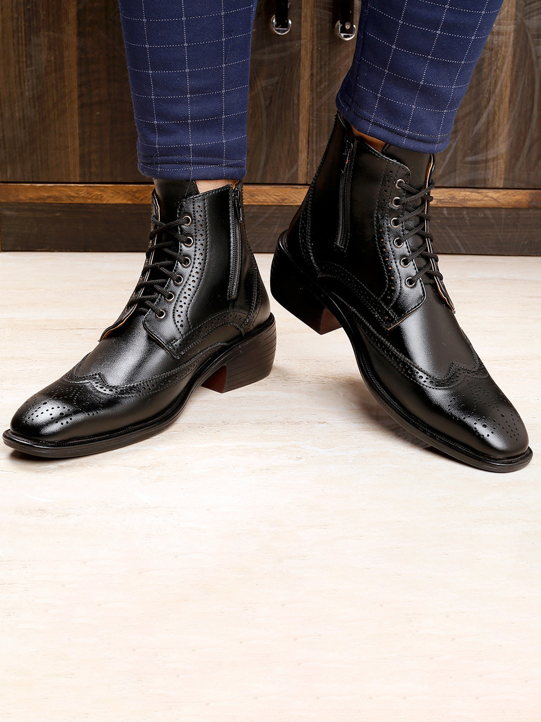 Buy Bxxy Men Perforated Block Heeled Brogue Elevator Boots - Boots for ...